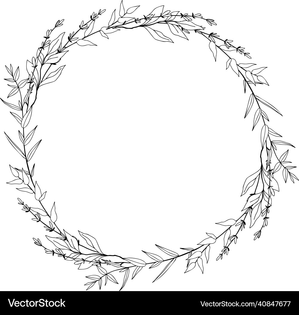 Tiny floral wreath line art hand drawn Royalty Free Vector