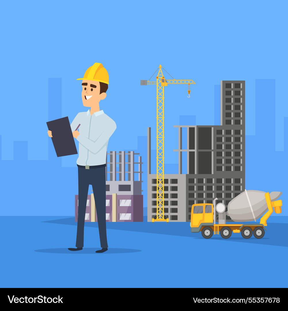 Construction background builder standing on Vector Image