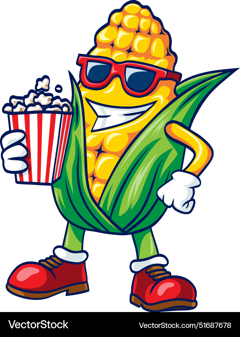 Corn cartoon mascot character design popcorn box Vector Image
