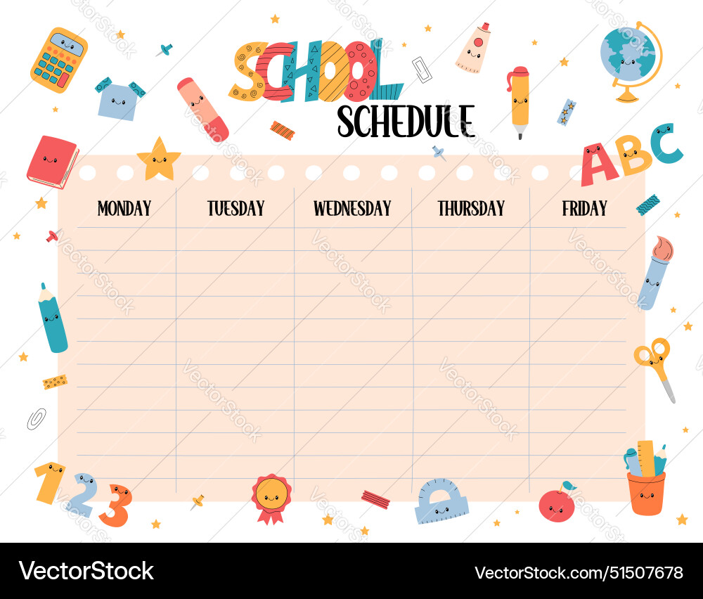 Cute school schedule template printable us Vector Image