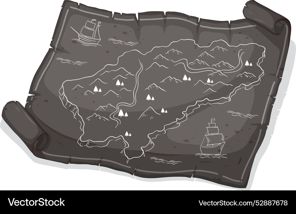 Old map with ships and mountains Royalty Free Vector Image