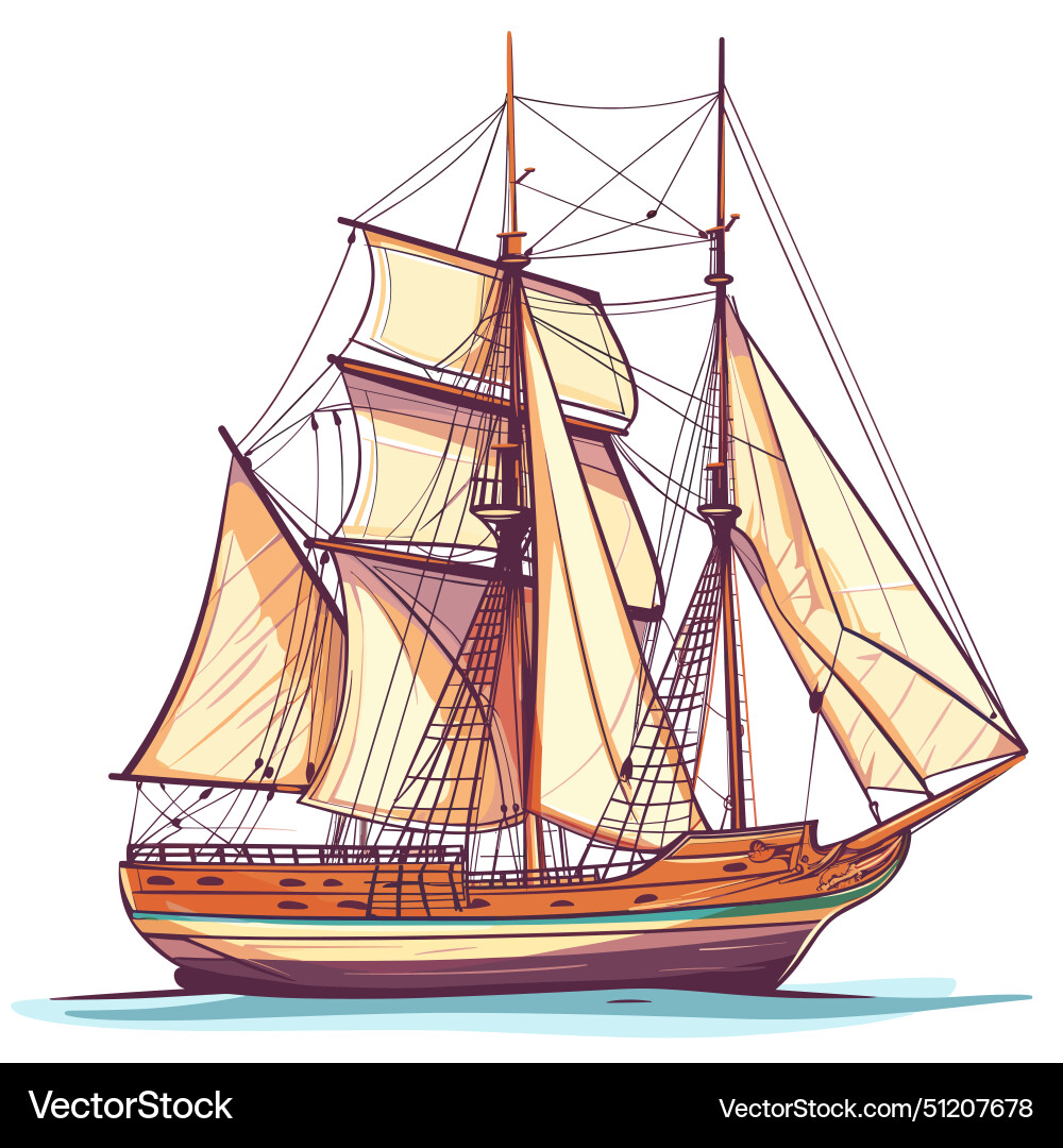 Sailboat detailed old sailing ship Royalty Free Vector Image