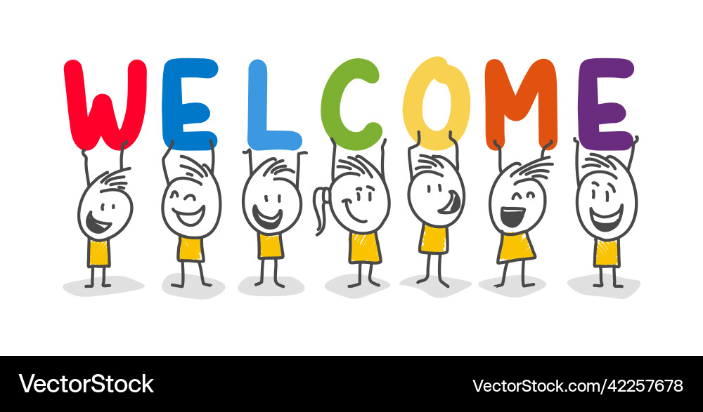 Smiling Stick Figures Welcome Banner Royalty Free Vector