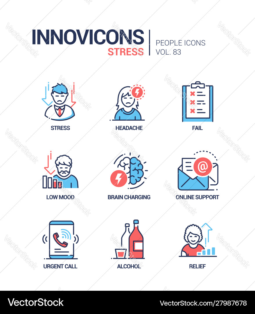 Stress & Anxiety Line Icons Royalty Free Vector Image