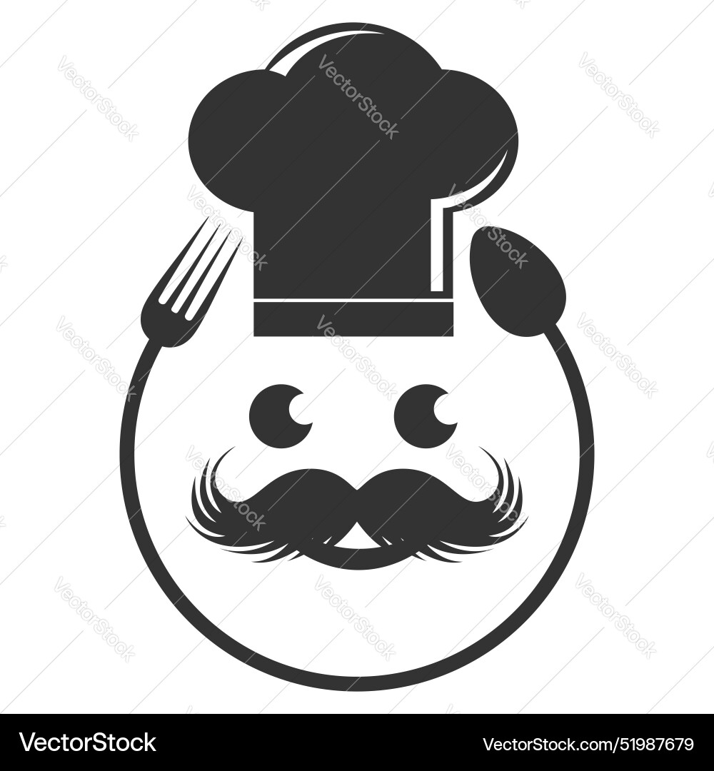 A chefs hat with fork and spoon Royalty Free Vector Image
