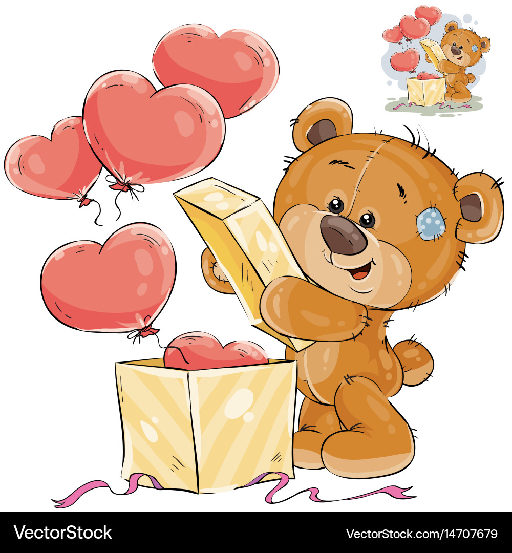 A teddy bear opens box Royalty Free Vector Image