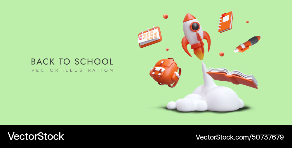 Back to school concept space rocket goes Vector Image