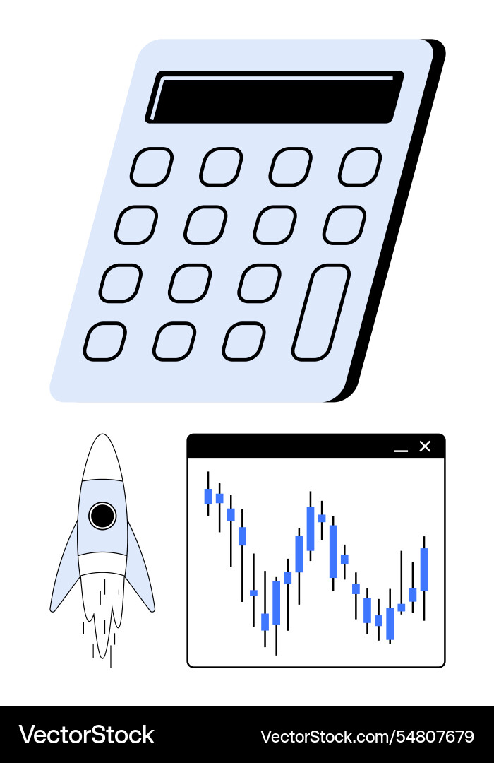 Financial growth with calculator rocket Royalty Free Vector