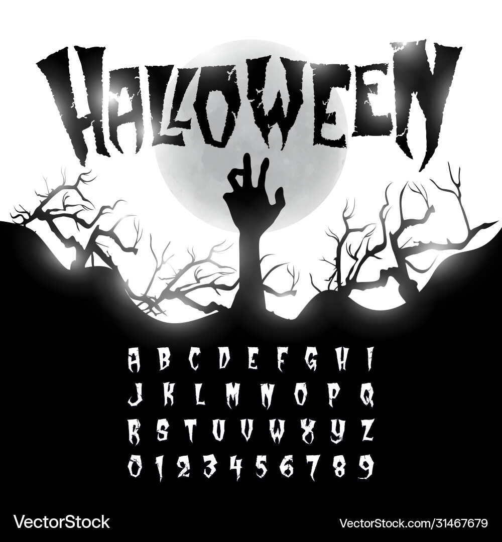 Halloween font letters and numbers Royalty Free Vector Image