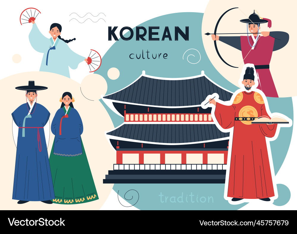 Korean culture flat collage Royalty Free Vector Image