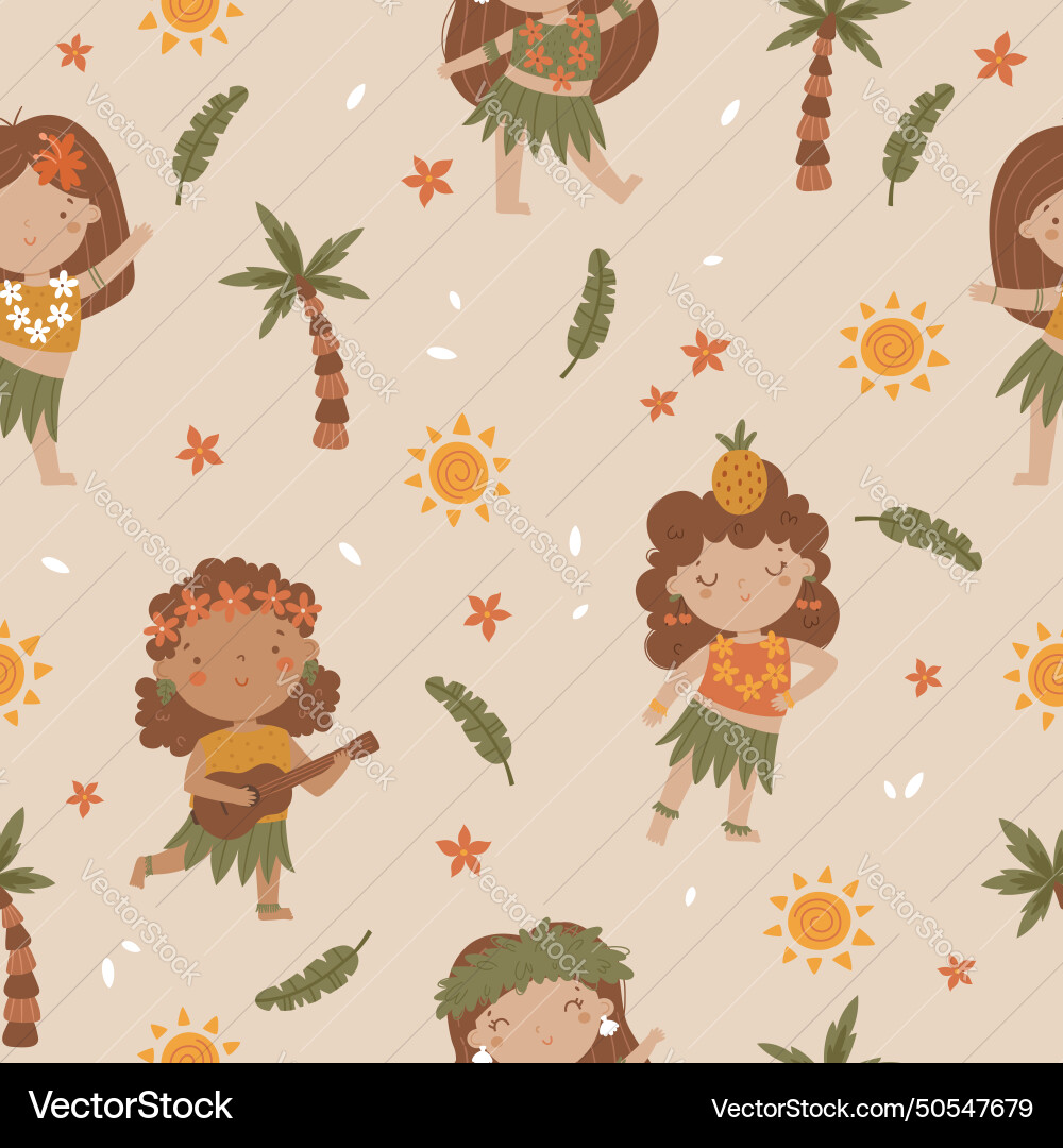 Seamless pattern of cute hula dancers Royalty Free Vector