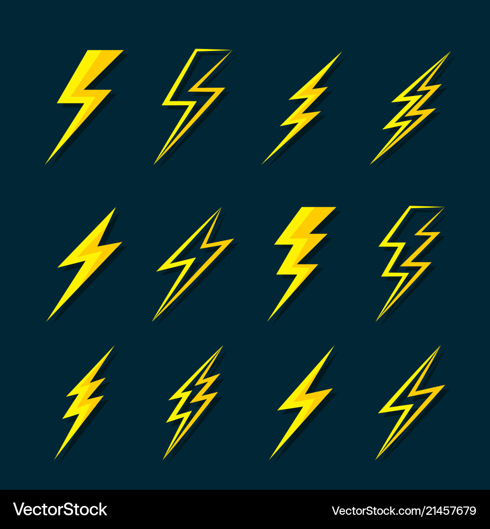Thunder lightning flat icons set on dark blue Vector Image