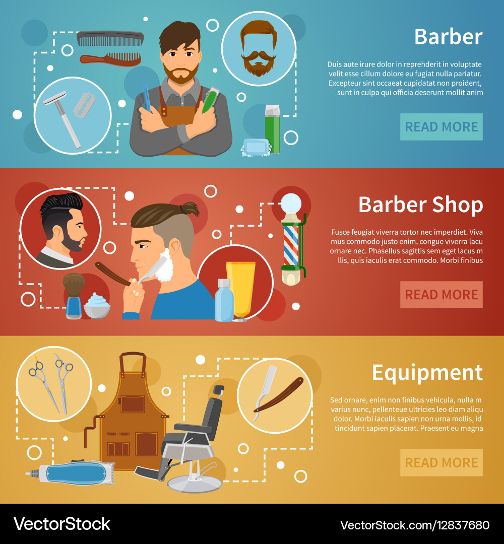 Barber shop banners set flat style Royalty Free Vector Image