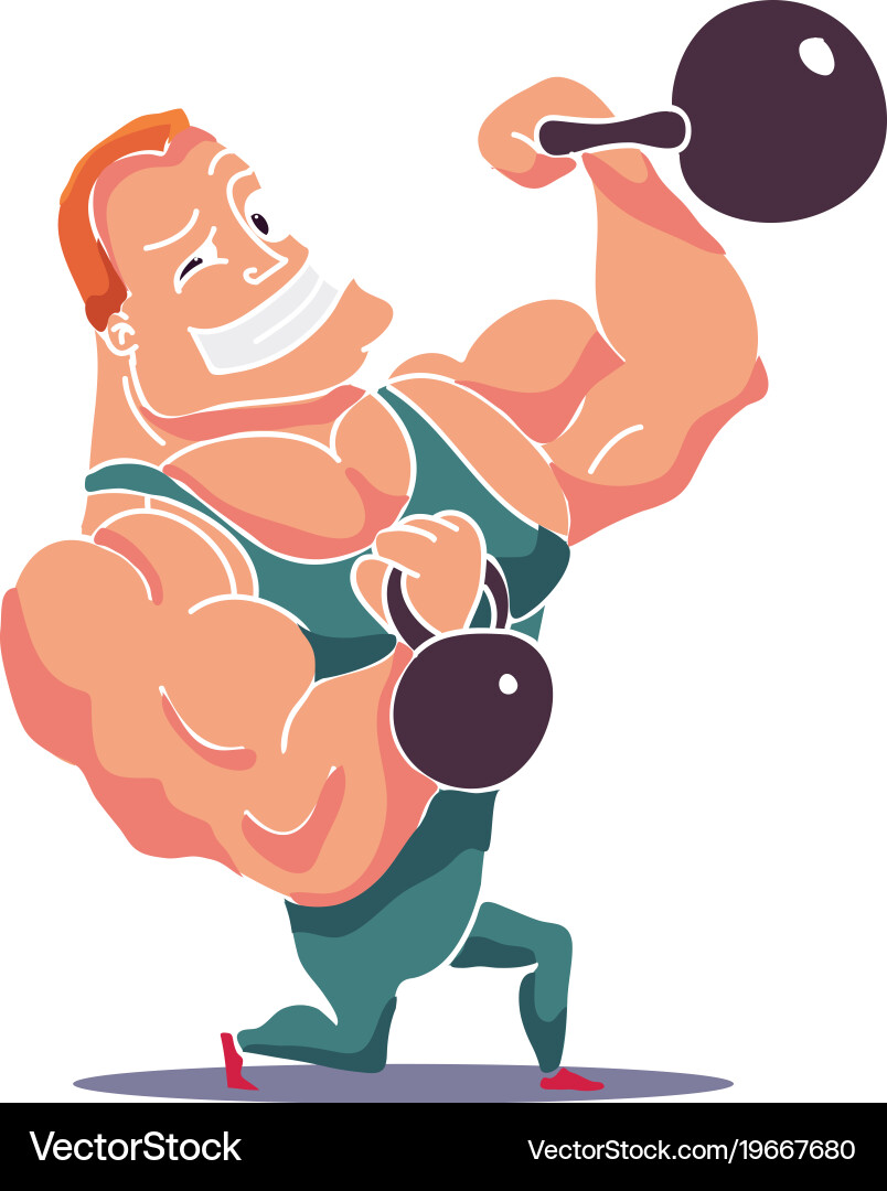 Cartoon character muscle man with kettlebells Vector Image