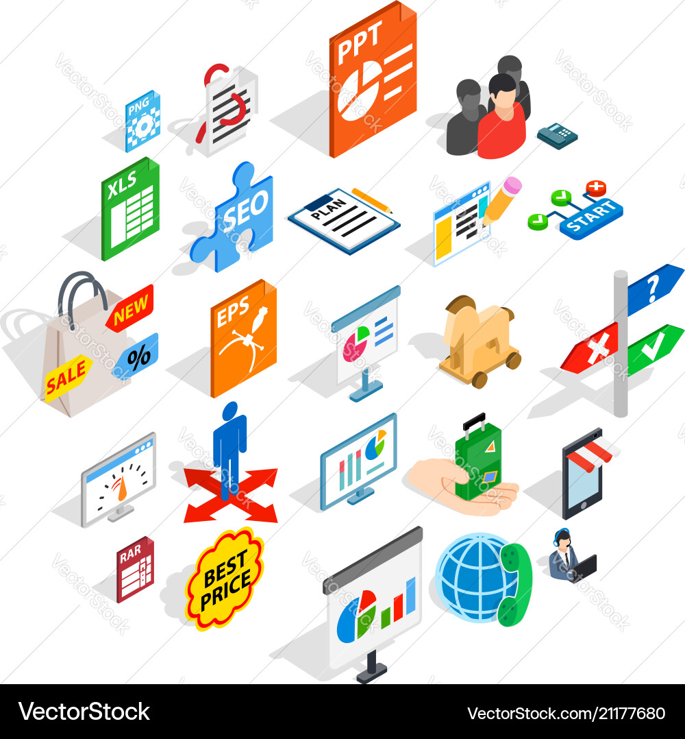 Data storage icons set isometric style Royalty Free Vector