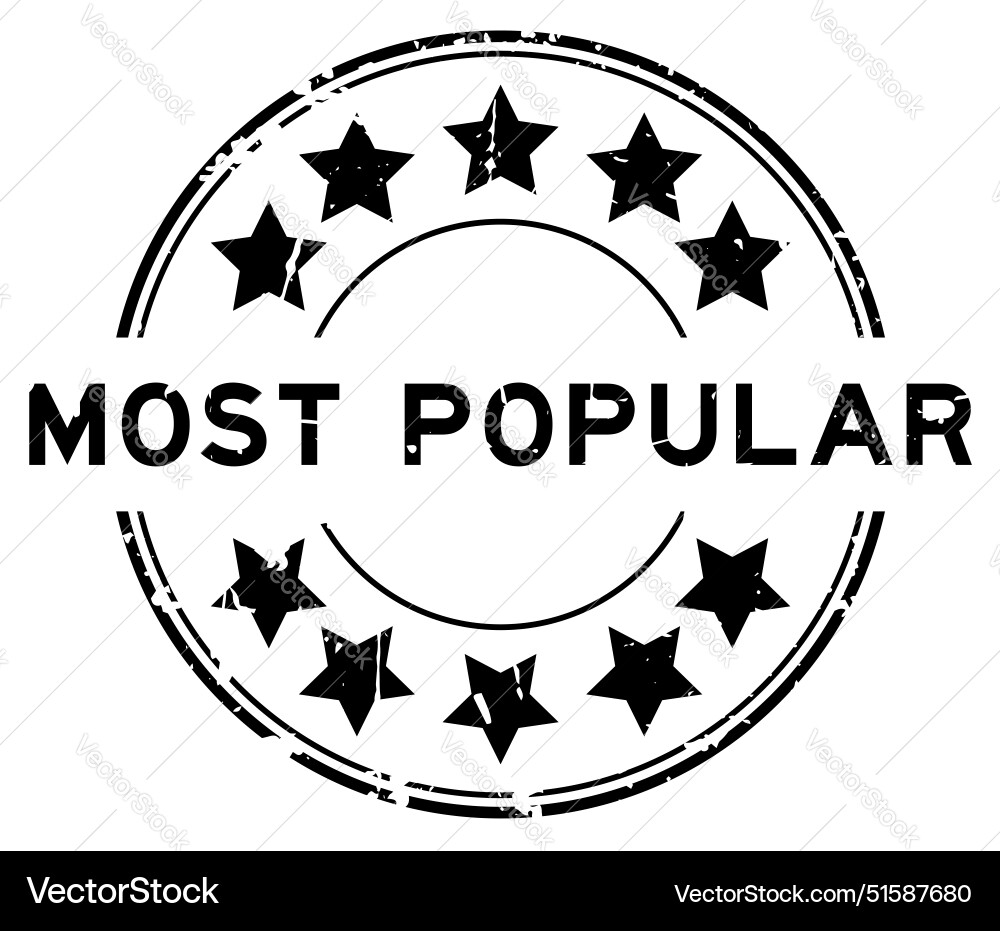 Grunge black most popular word with star icon Vector Image