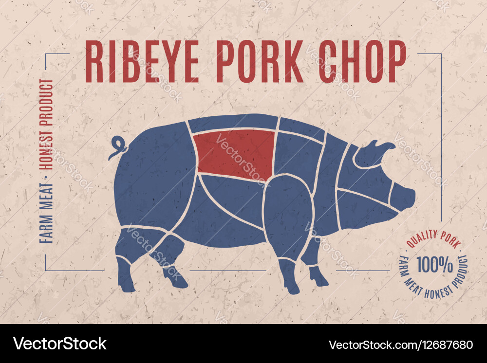 Label for pork steak meat cut Royalty Free Vector Image