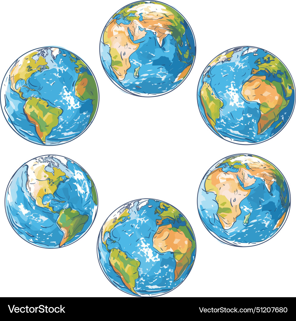 Six colorful globes representing earth various Vector Image