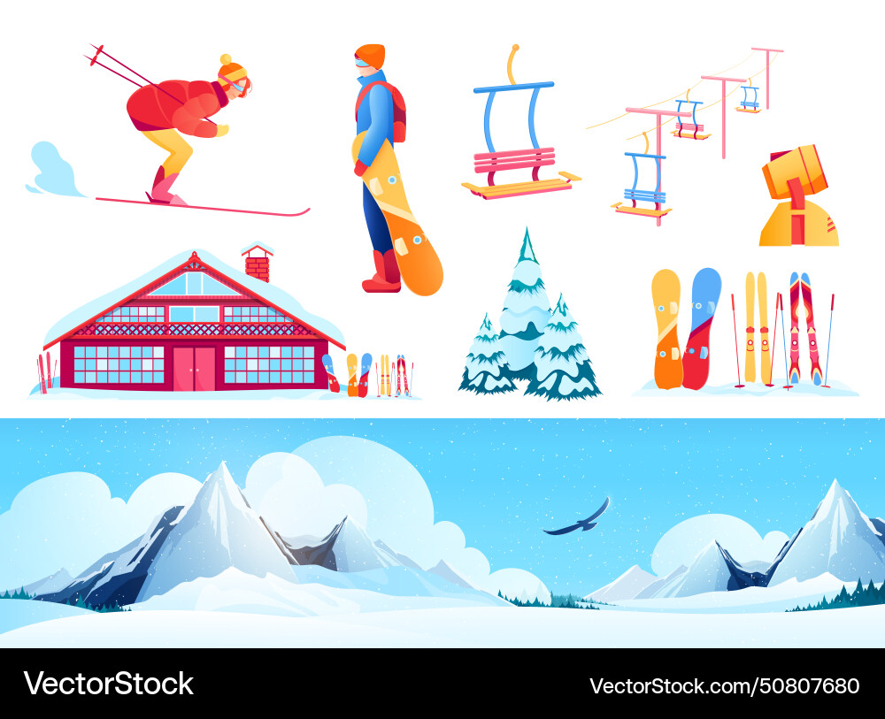 Ski resort set Royalty Free Vector Image - VectorStock