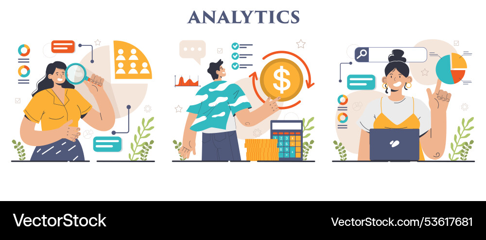 Business analytics set data examination Royalty Free Vector