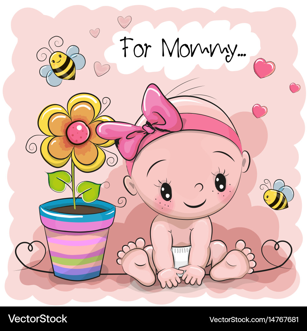Greeting card baby with flower Royalty Free Vector Image