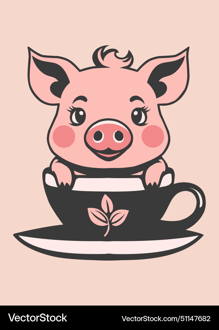 Cute pig in a cup of coffee Royalty Free Vector Image