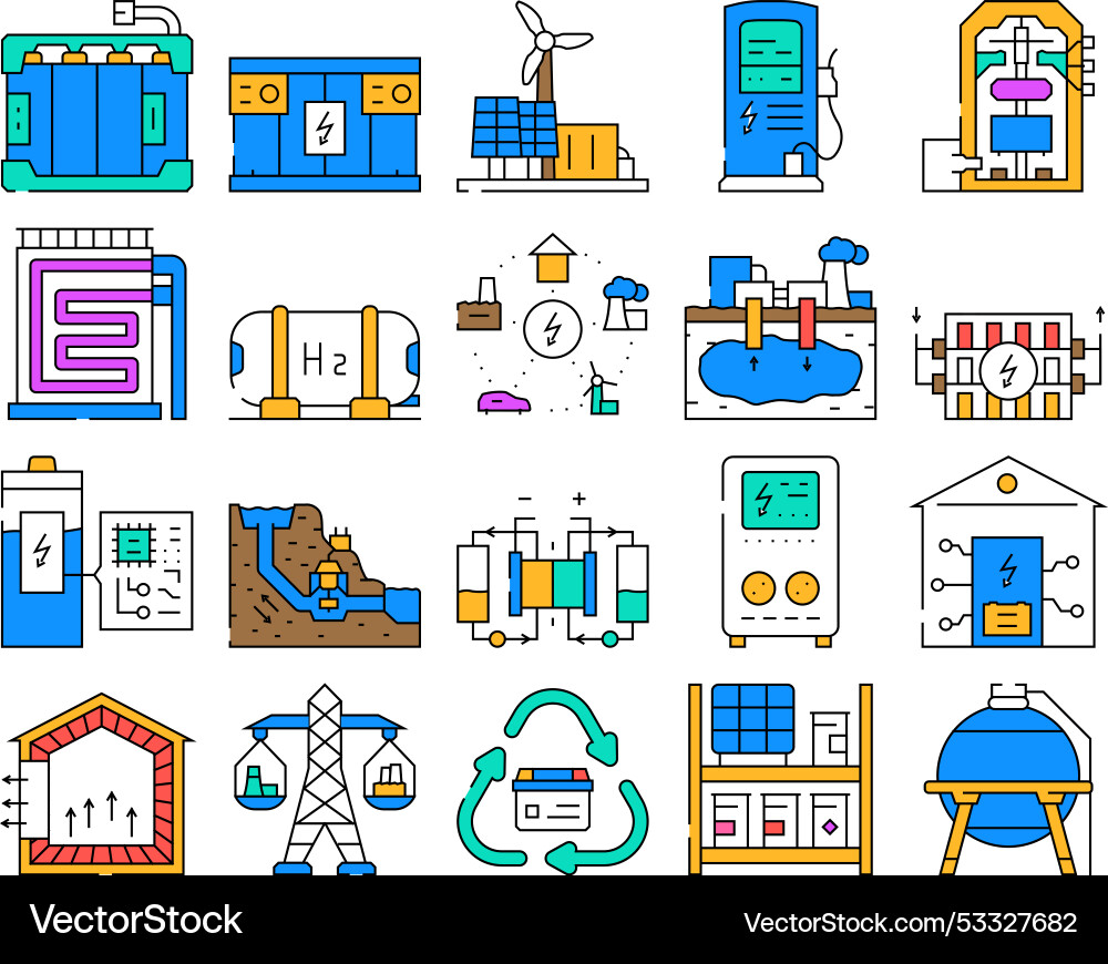 Energy storage power battery icons set Royalty Free Vector