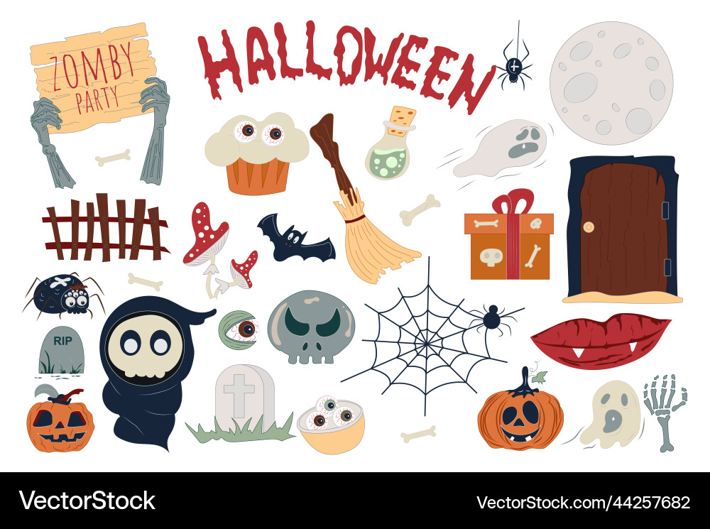 Halloween Cartoon Sticker Set Royalty Free Vector Image