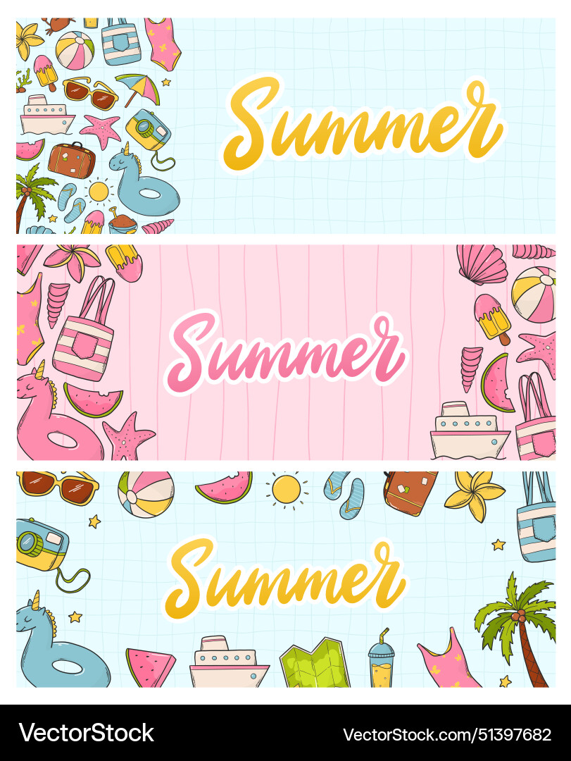 Summer horizontal banners set Royalty Free Vector Image