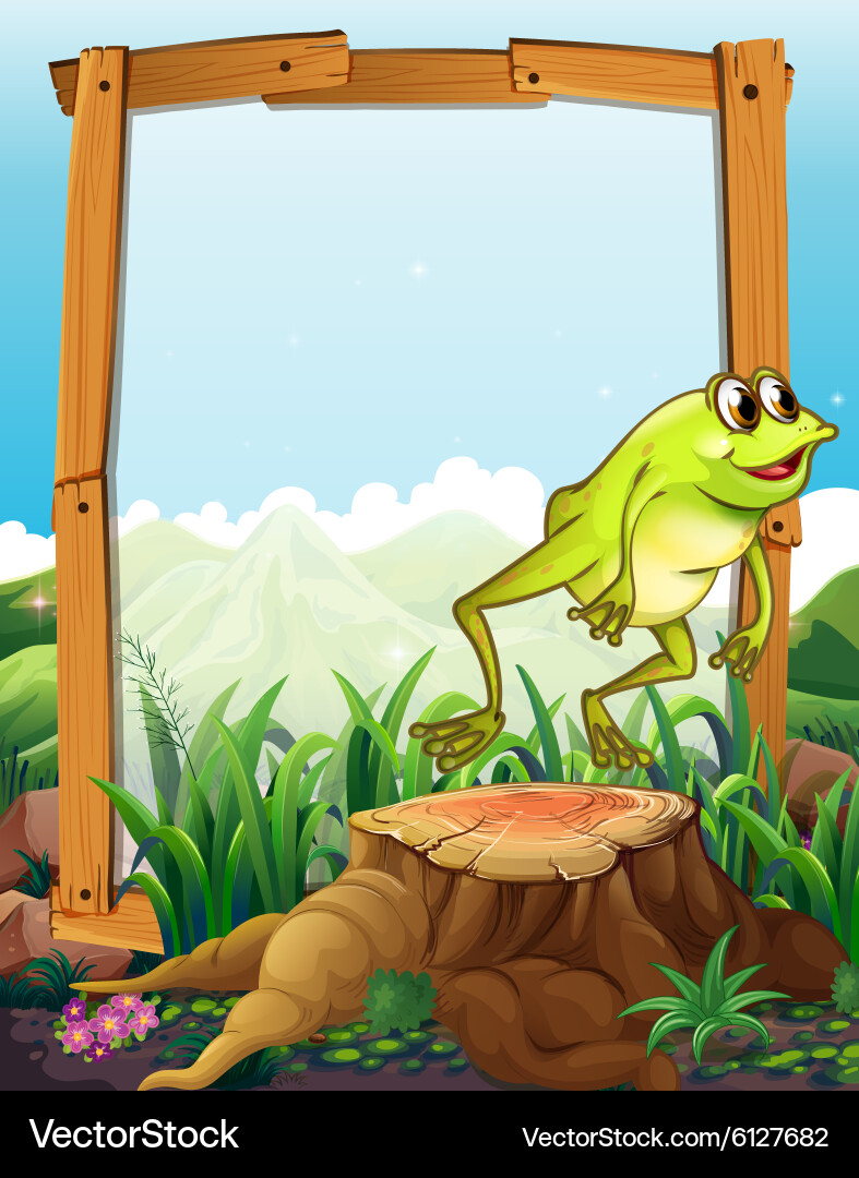 Wooden frame with frog jumping background Vector Image