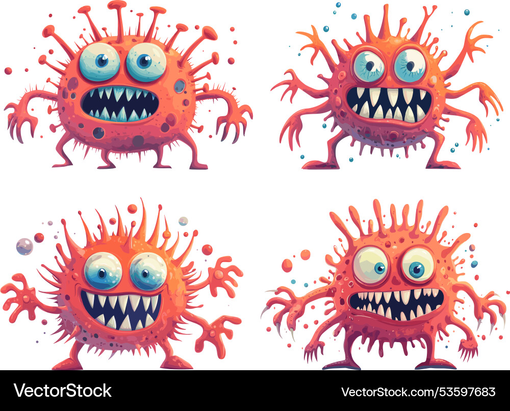 Cartoon angry virus funny red bubble microbe big Vector Image