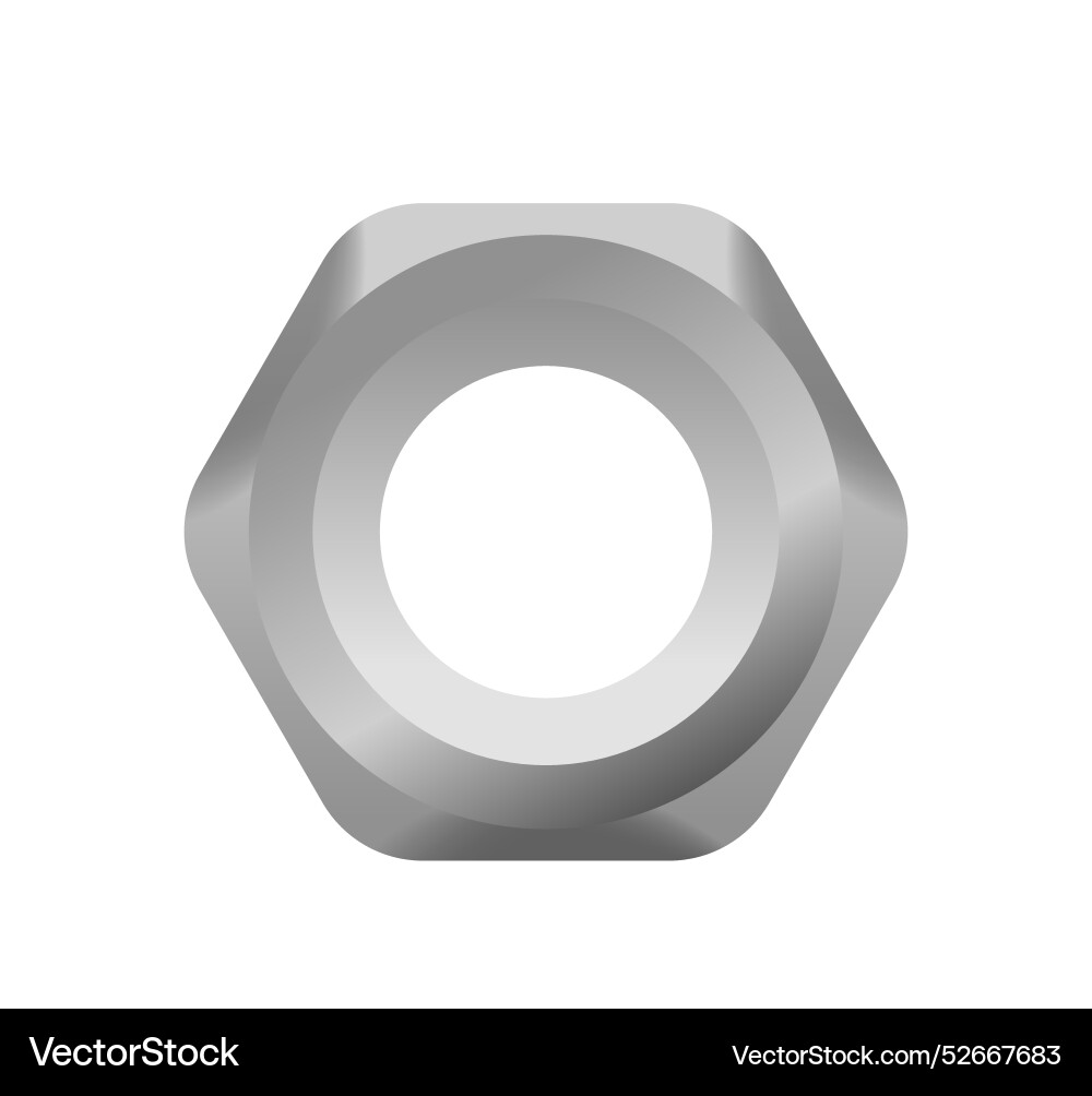 Detailed metallic hex nut showcasing its shiny Vector Image