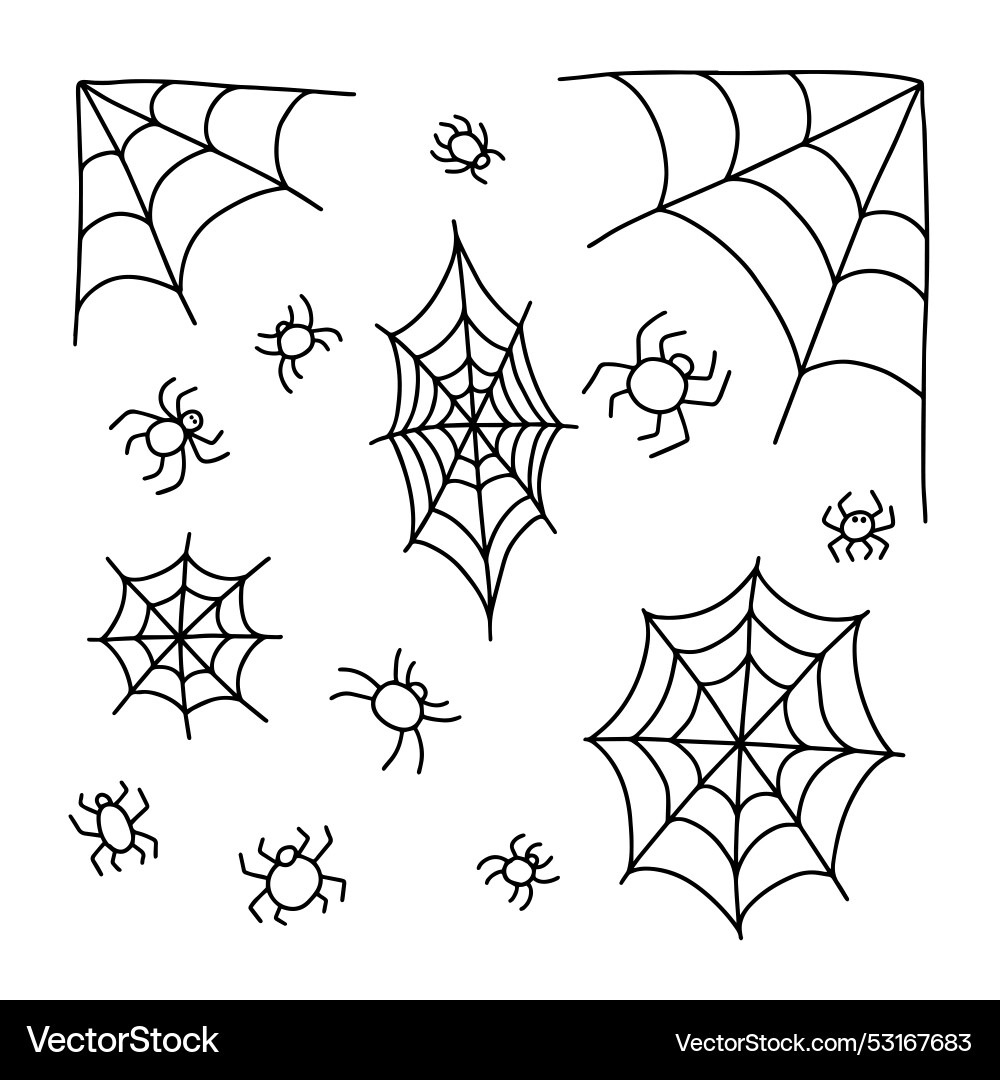 Doodle spider web set Royalty Free Vector Image
