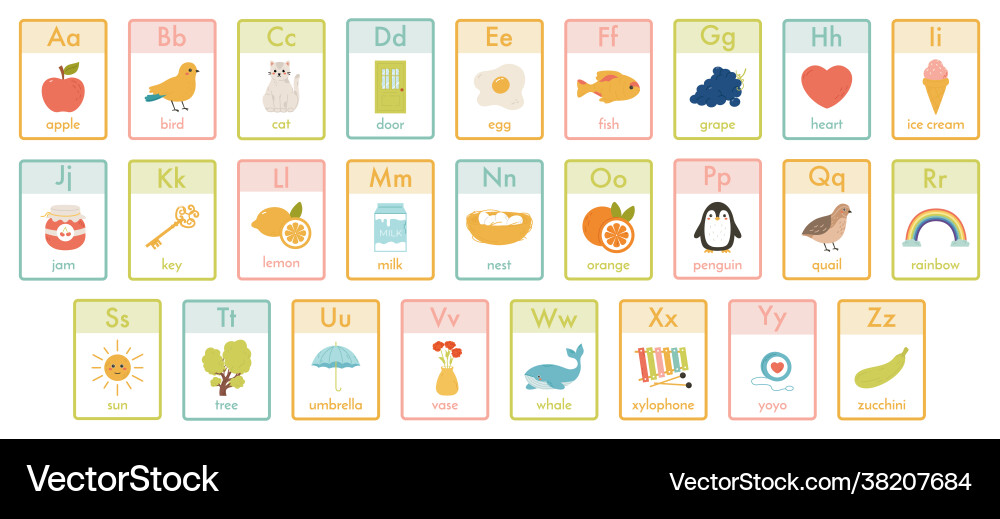 Alphabet Kids Learning Cards Royalty Free Vector Image
