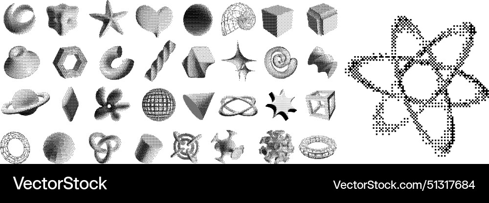Dithering pixel art 3d shapes geometric and Vector Image