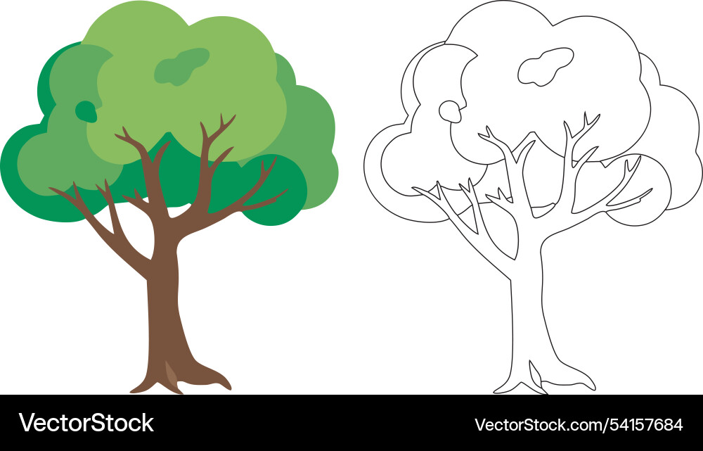 Green tree with coloring page outline Royalty Free Vector