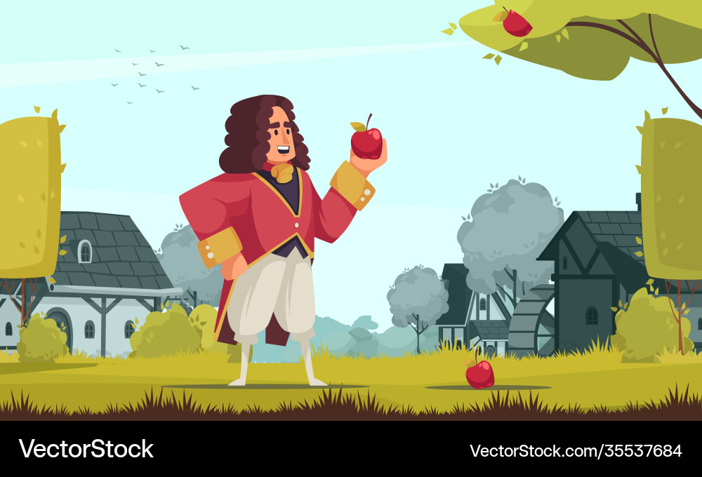 Newton with apple composition Royalty Free Vector Image