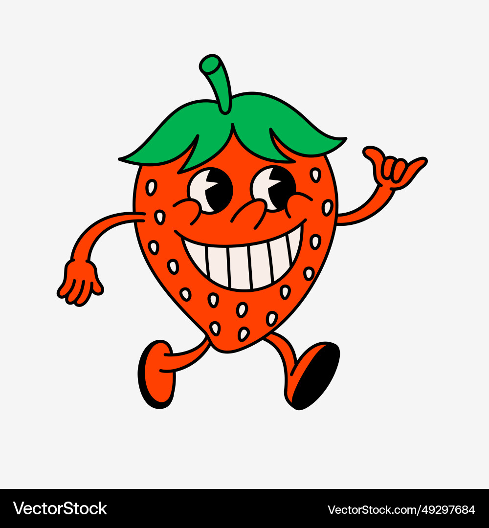 Retro style cartoon strawberry character Vector Image