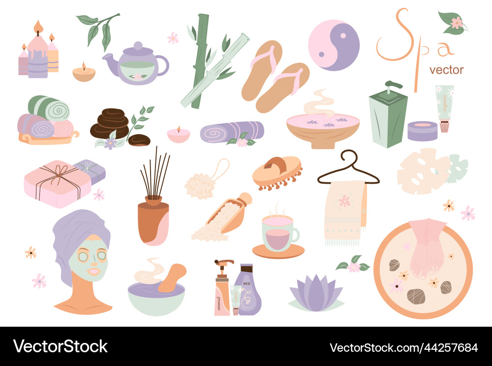 Spa salon set with cute cartoon elements in flat Vector Image