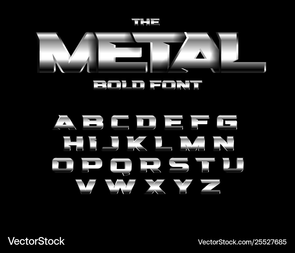 Brutal metallic style font set metal bold Vector Image