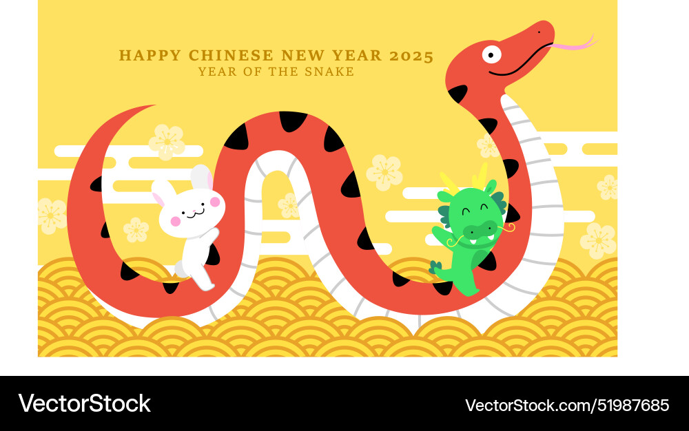 Cute characters riding chinese zodiac snake 2025 Vector Image