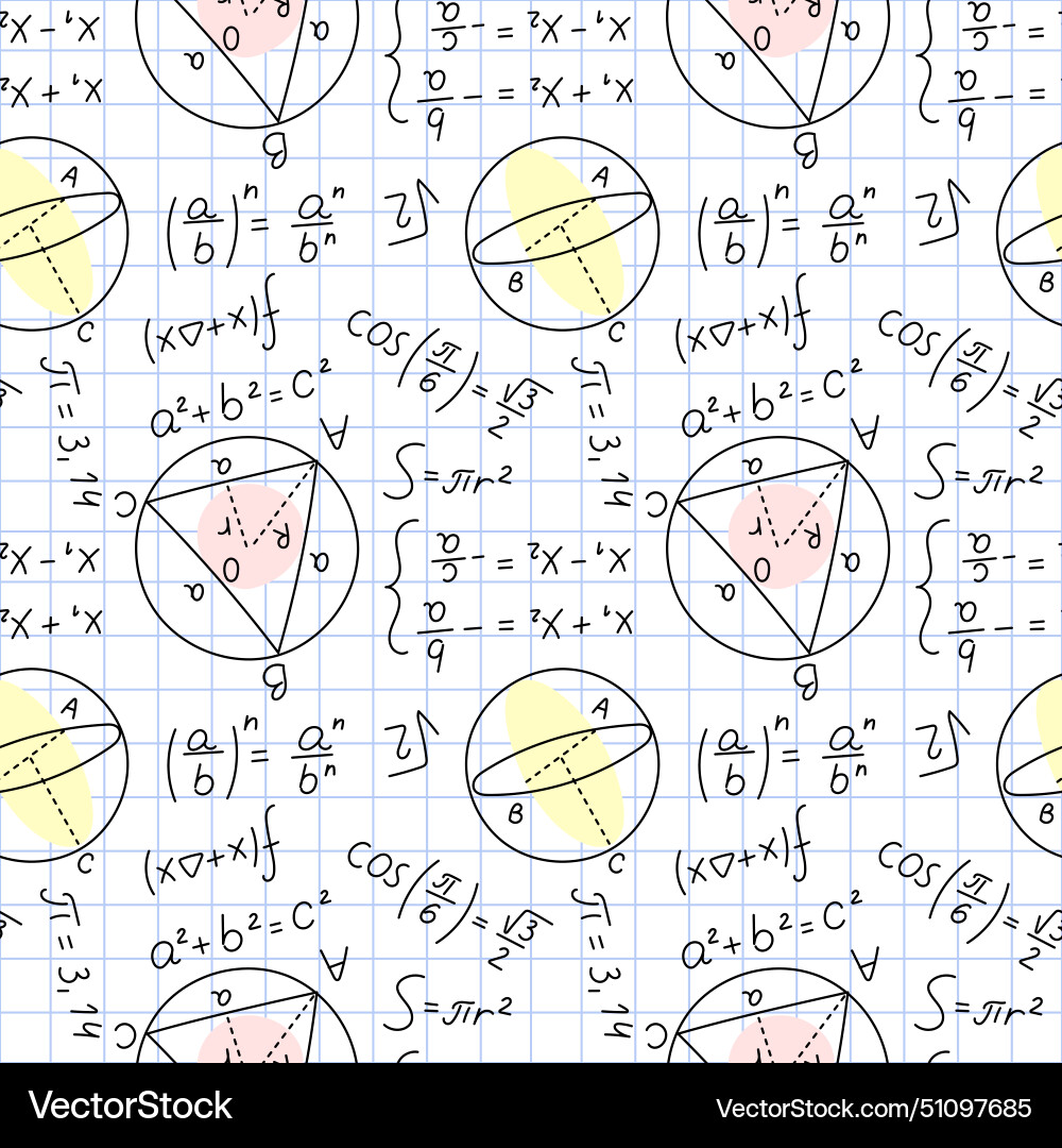 Seamless math formulas pattern school equations Vector Image