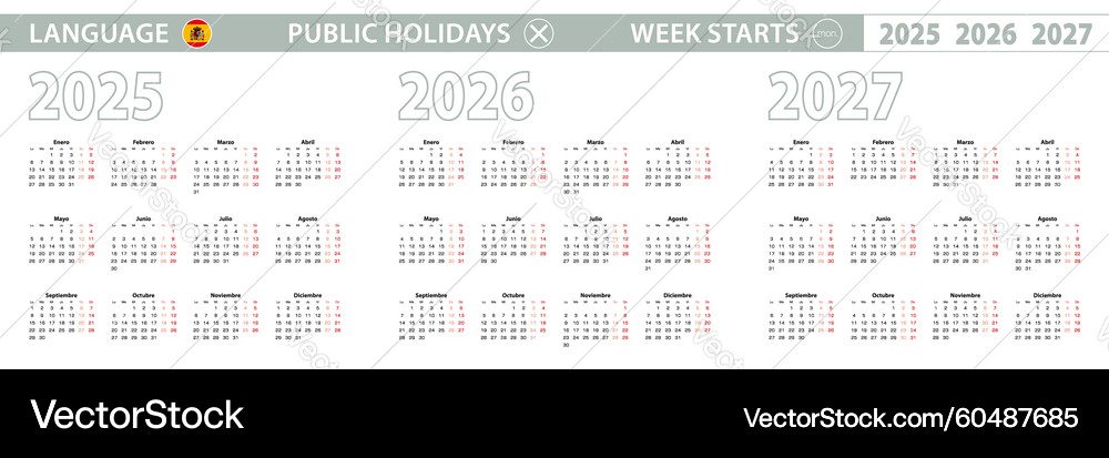 Simple calendar template in spanish for 2025 2026 Vector Image