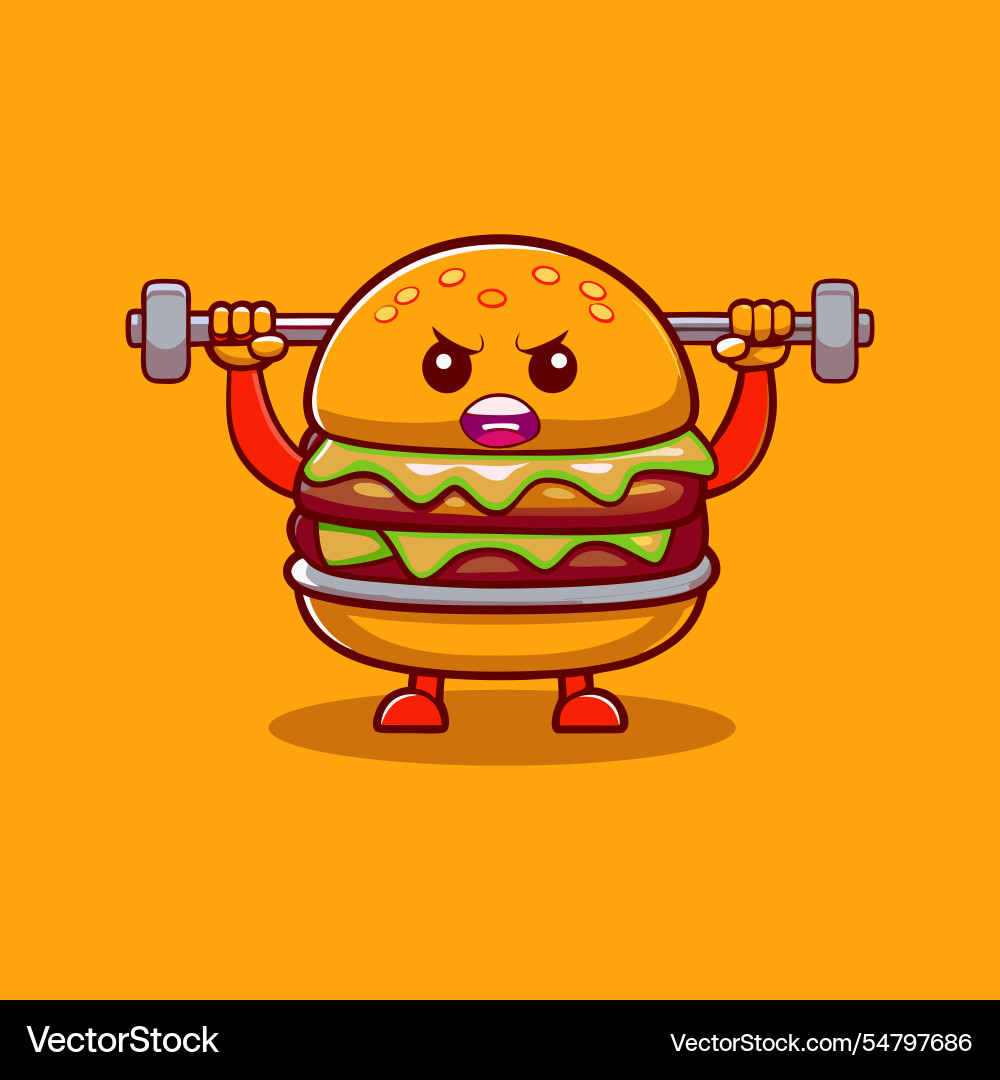Angry burger lifting weights workout fitness Vector Image