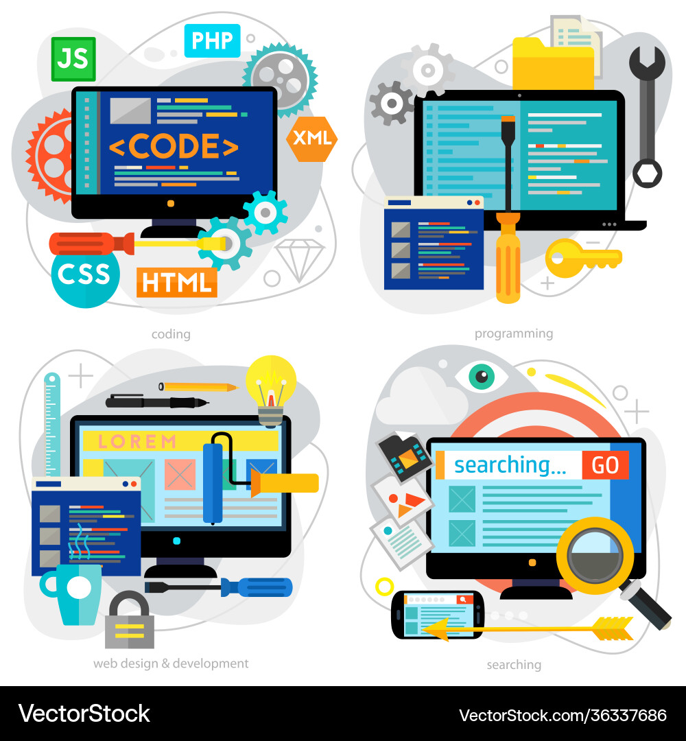 Coding Programming Scripting And Development Vector Image