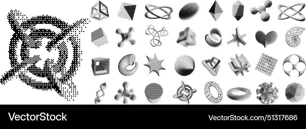 Dither bitmap 3d shapes retro futuristic digital Vector Image