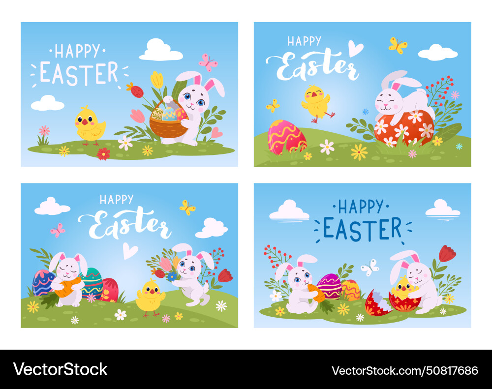 Easter eggs hunting cards traditional spring Vector Image