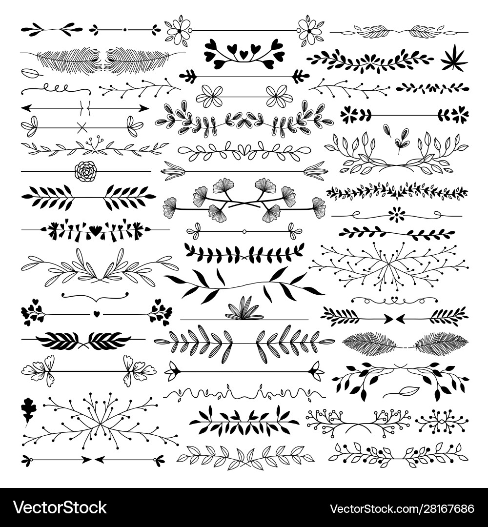 Hand drawn line border frame design element set Vector Image