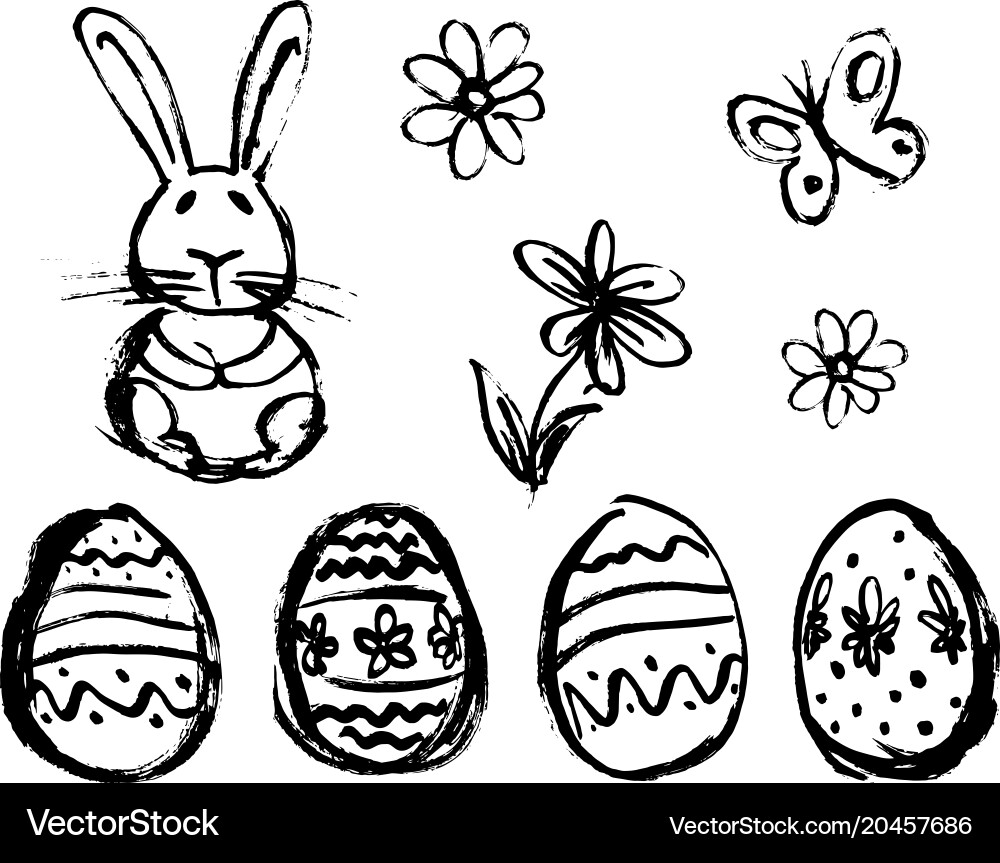 Hand sketch of easter elements Royalty Free Vector Image