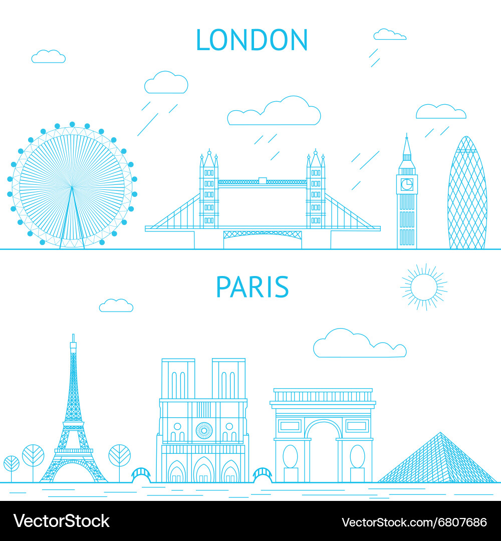 London and paris skyline in lines Royalty Free Vector Image